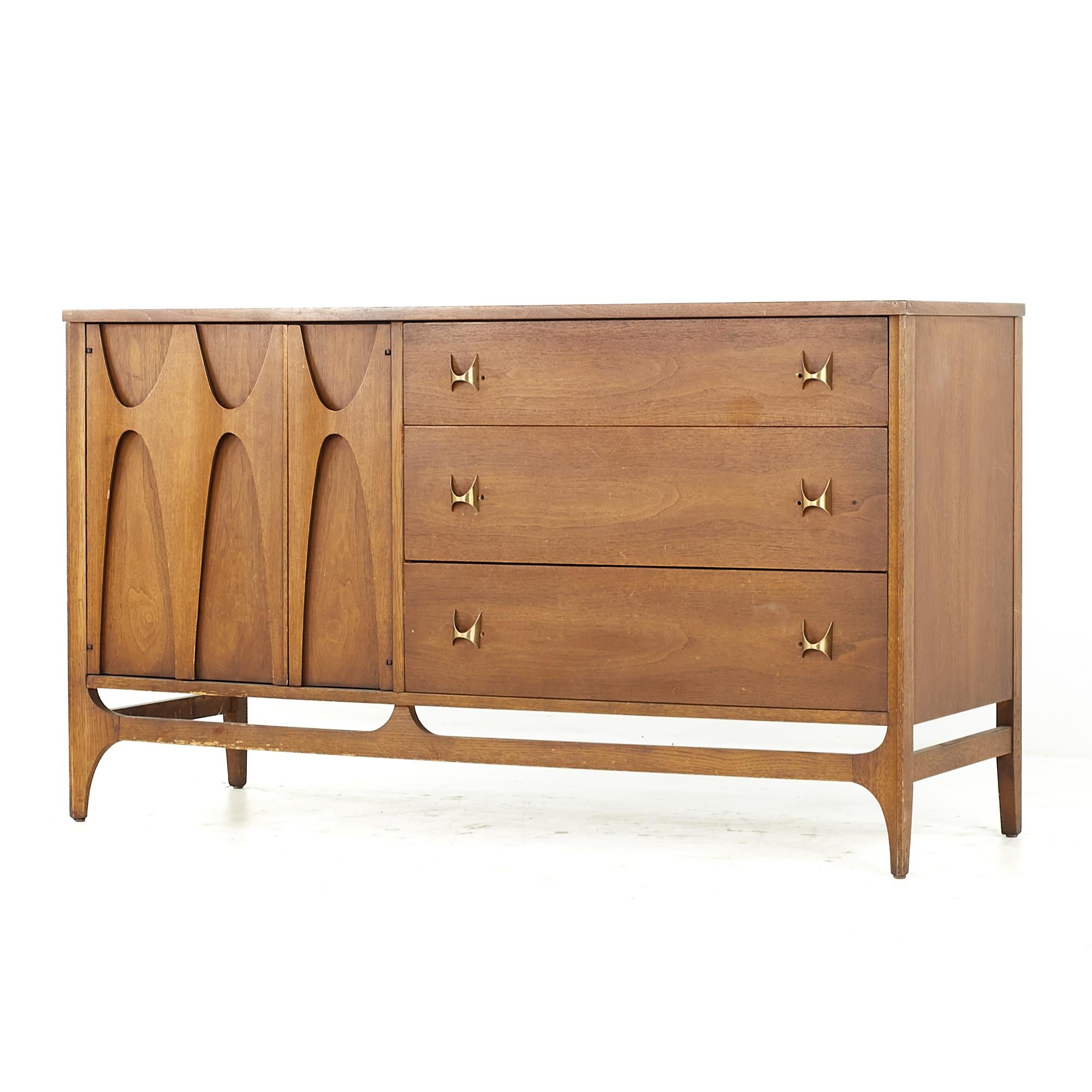 Broyhill Brasilia Midcentury Walnut and Brass Offset Buffet For Sale at ...