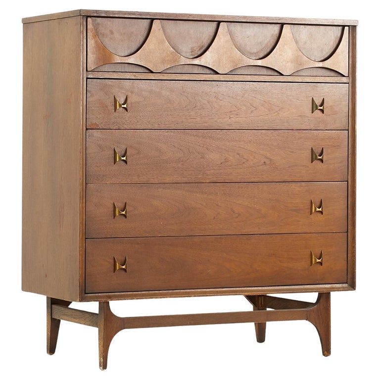 Broyhill Brasilia Mid Century Walnut Highboy Dresser For Sale at 1stDibs