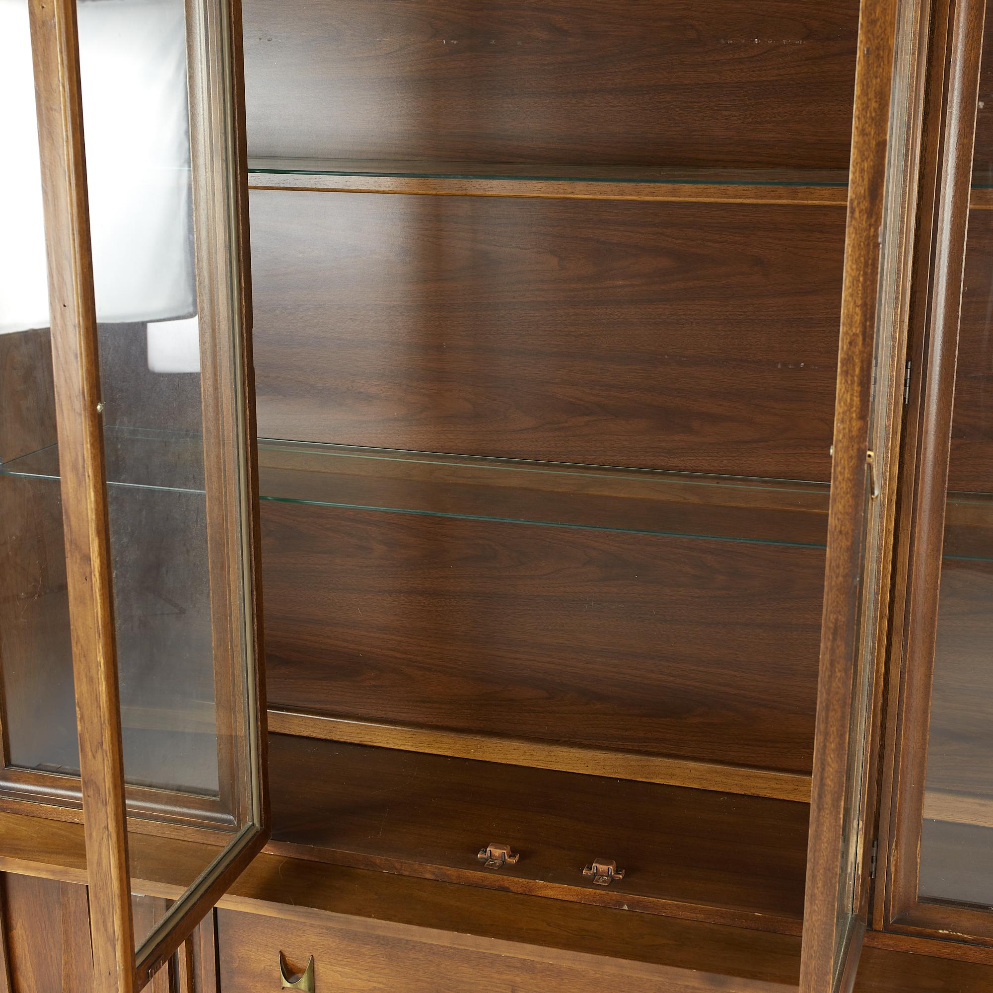 Broyhill Brasilia Midcentury Walnut Plinth Base Buffet and Hutch For ...