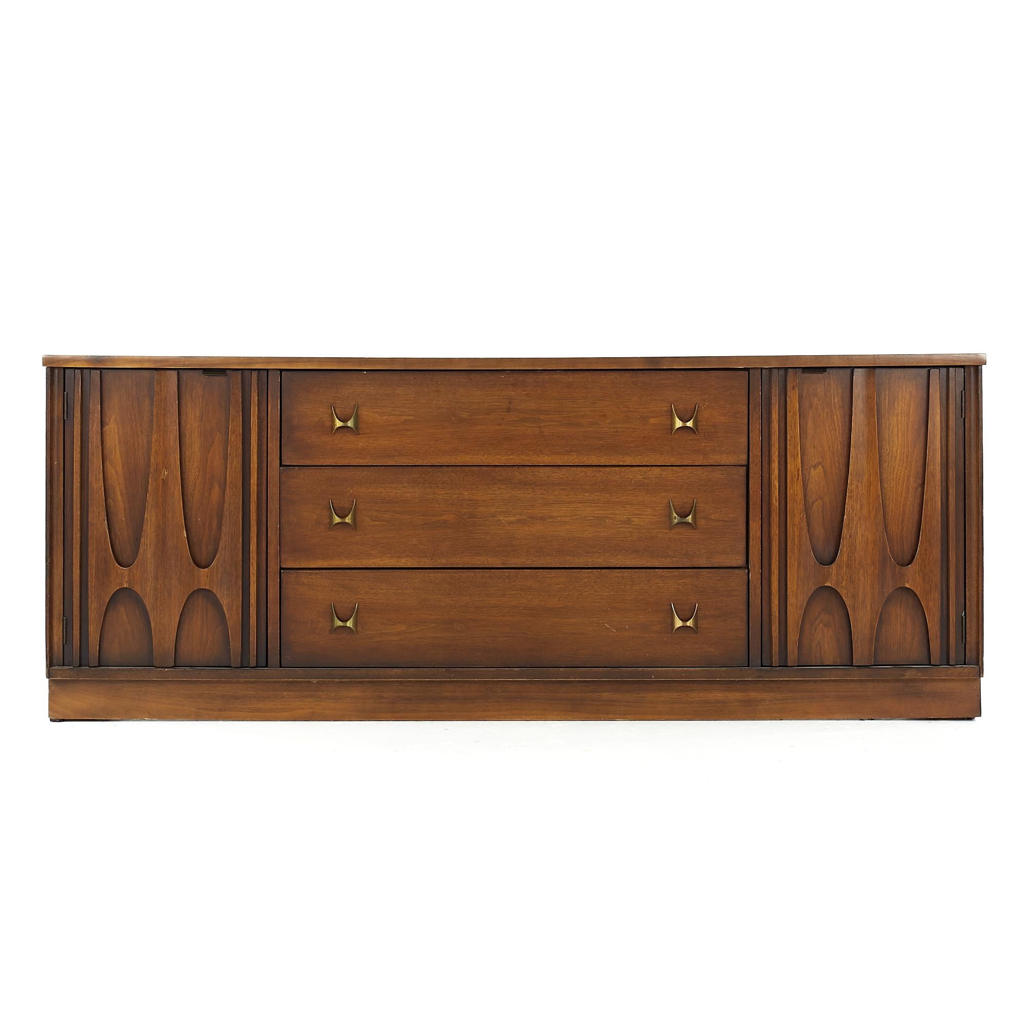 Broyhill Brasilia Midcentury Walnut Plinth Base Buffet and Hutch For ...