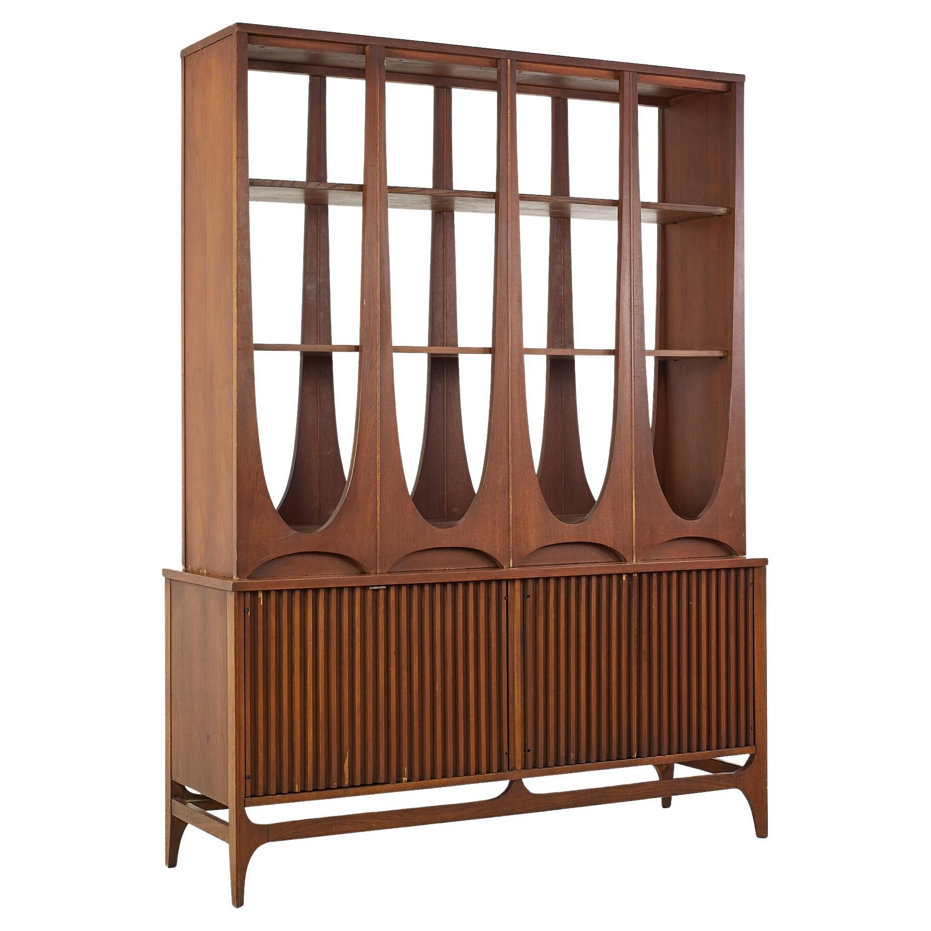 Mid-Century Modern Walnut, Brass and Frosted Glass Room Divider or ...