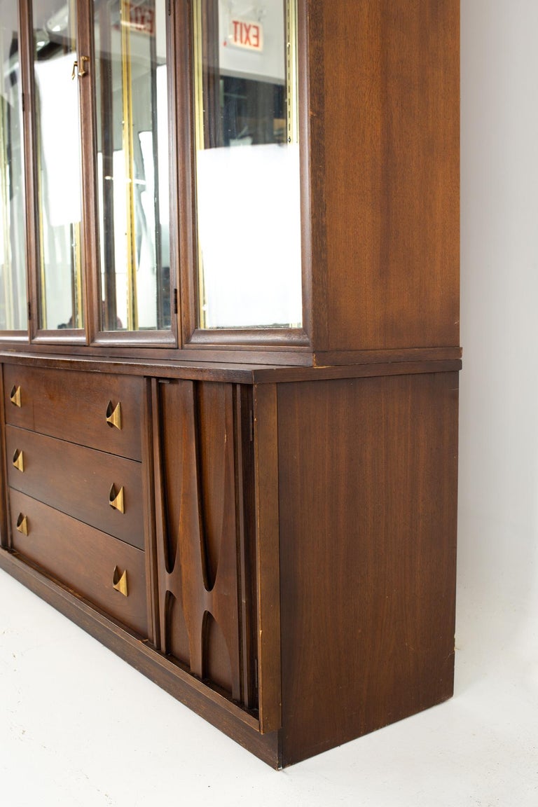 Broyhill Brasilia Mid Century Walnut Plinth Base Buffet and Hutch at ...