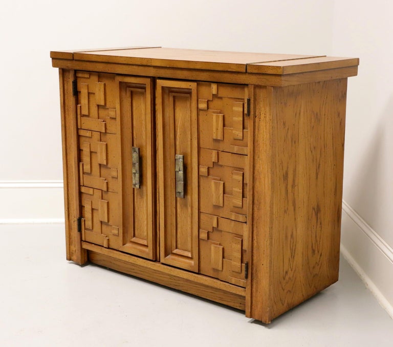 BROYHILL PREMIER Mid 20th Century Oak Brutalist Style Flip Top Server ...