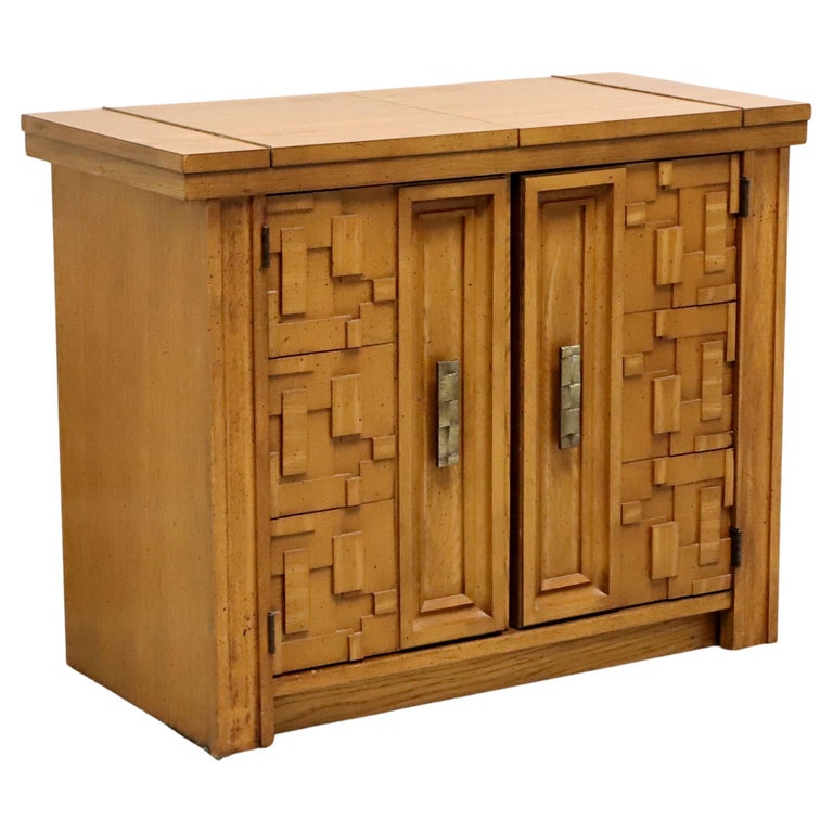 BROYHILL PREMIER Mid 20th Century Oak Brutalist Style Flip Top Server ...