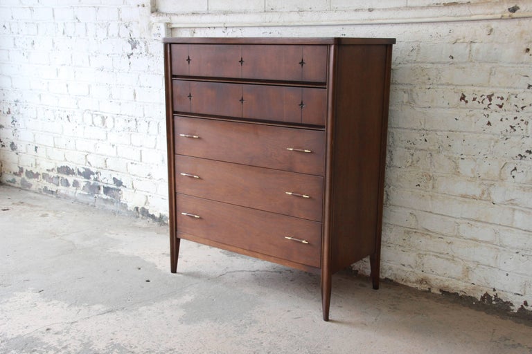 Broyhill Saga Mid-Century Modern Walnut Highboy Dresser at 1stDibs ...