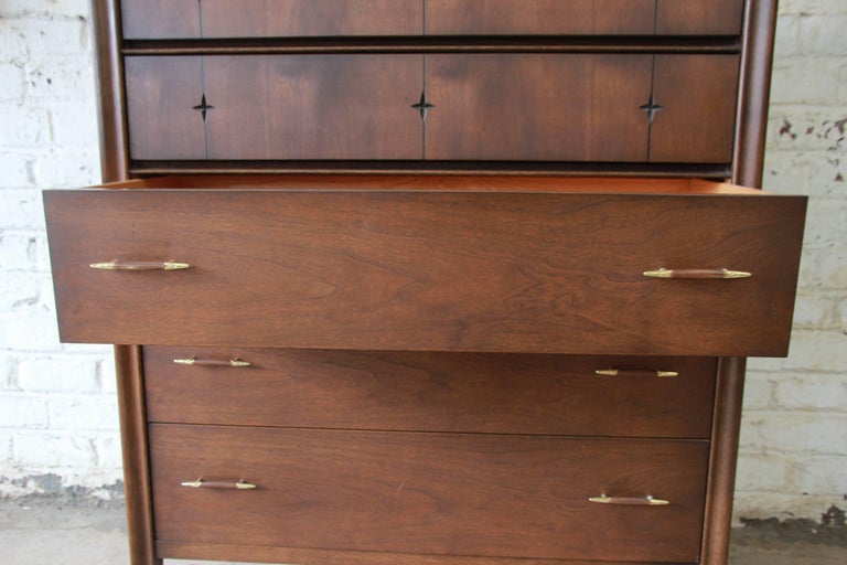 Broyhill Saga Mid-Century Modern Walnut Highboy Dresser at 1stDibs ...