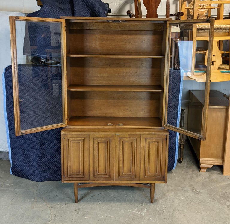 Broyhill Sculptra Mid-Century Modern Walnut Bookcase Cupboard China ...