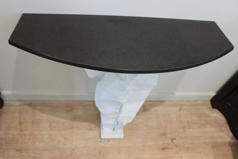 Brutalist Console Table with Black Stone Top at 1stDibs