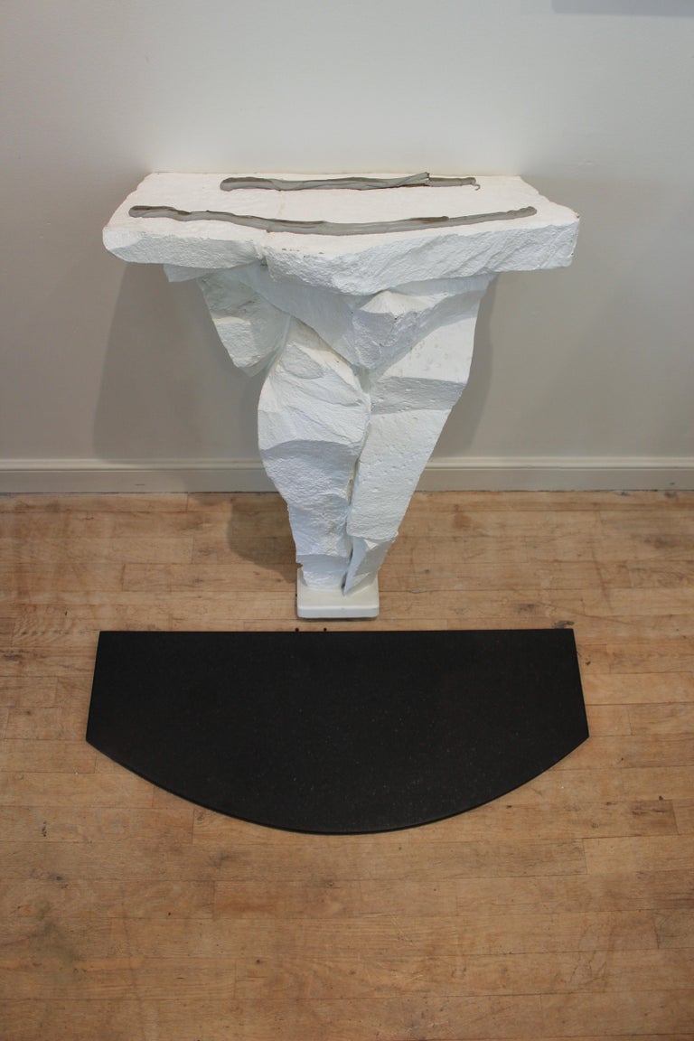 Brutalist Console Table with Black Stone Top at 1stDibs