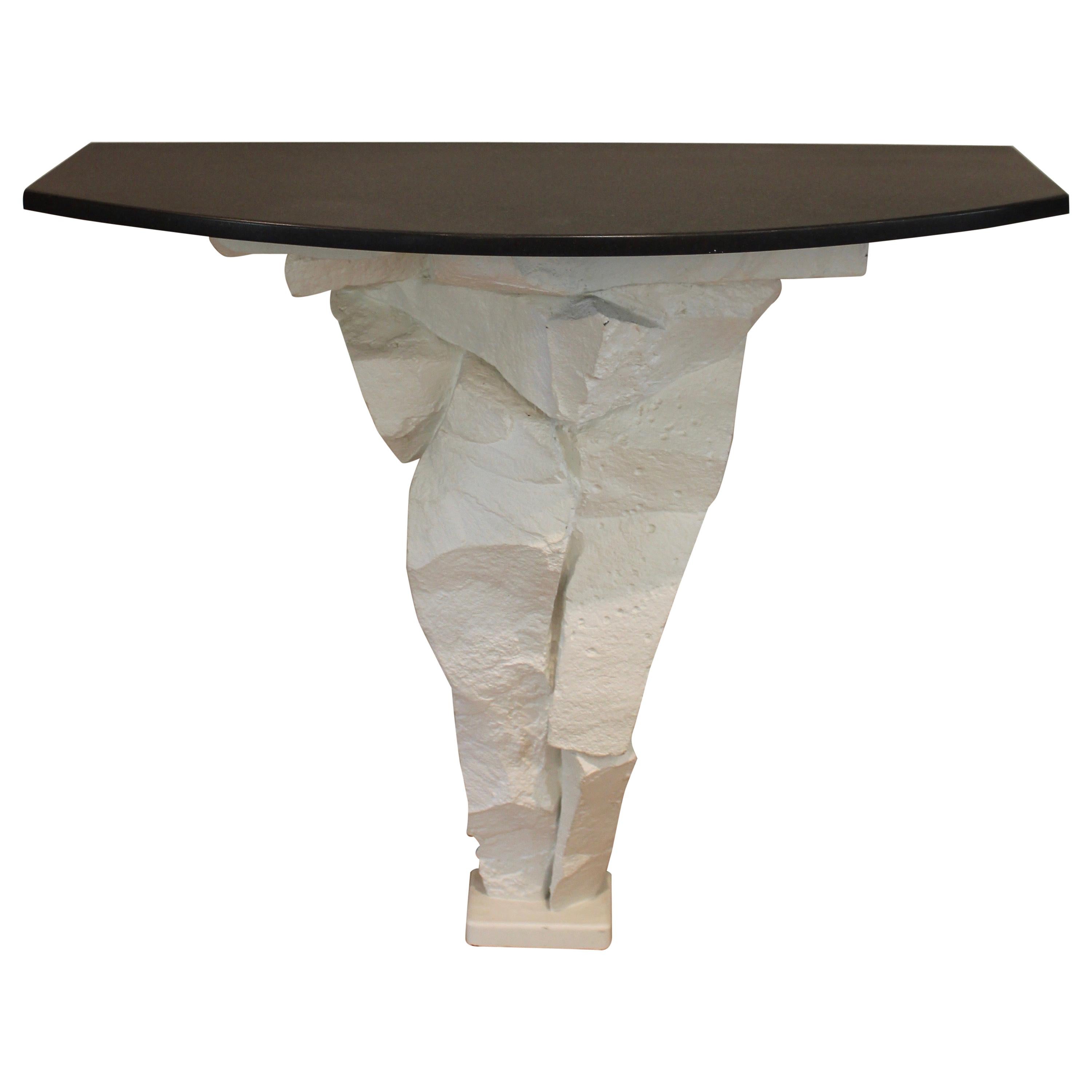 Brutalist Console Table with Black Stone Top at 1stDibs