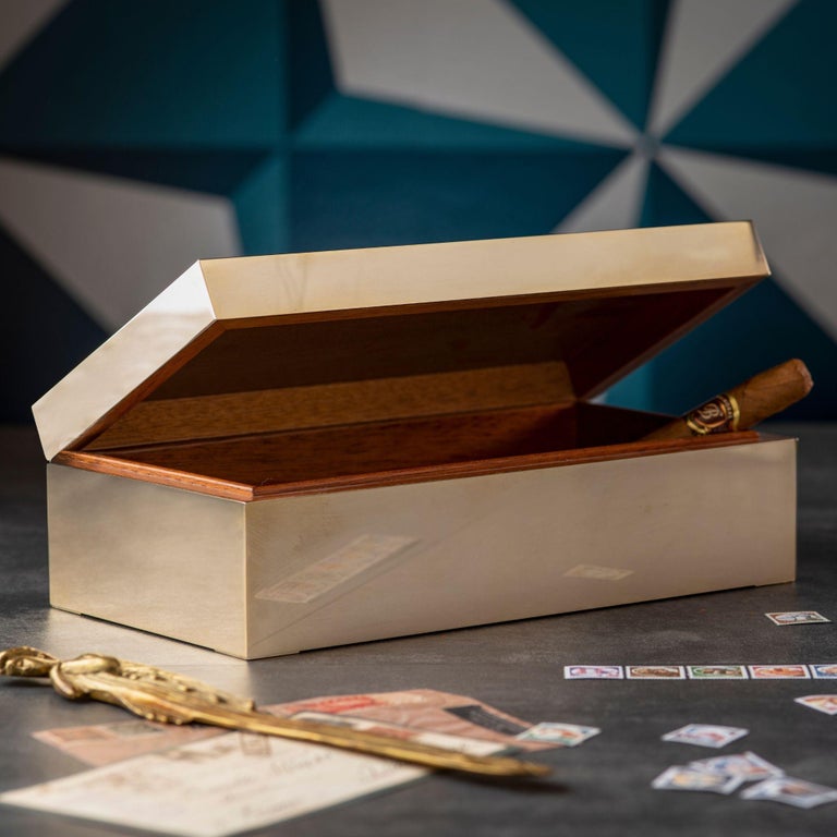 Brucaliffo Brass Cigar Box with Wooden Interior For Sale at 1stDibs