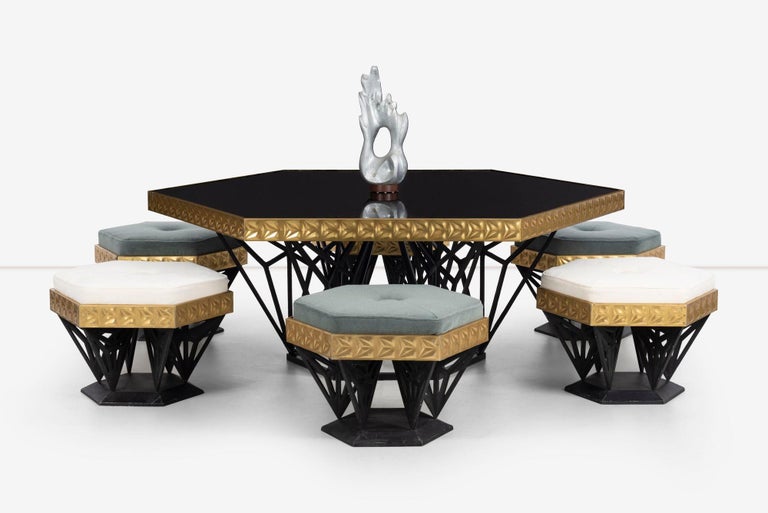 Bruce Goff Shin'en Kan Table and 6 Stools/ Artist's Proof by Blue Stem ...