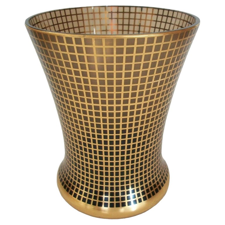 Brüder Podbira, Art Deco Topaz Glass Vase with Gilded Grid, C.R., circa ...