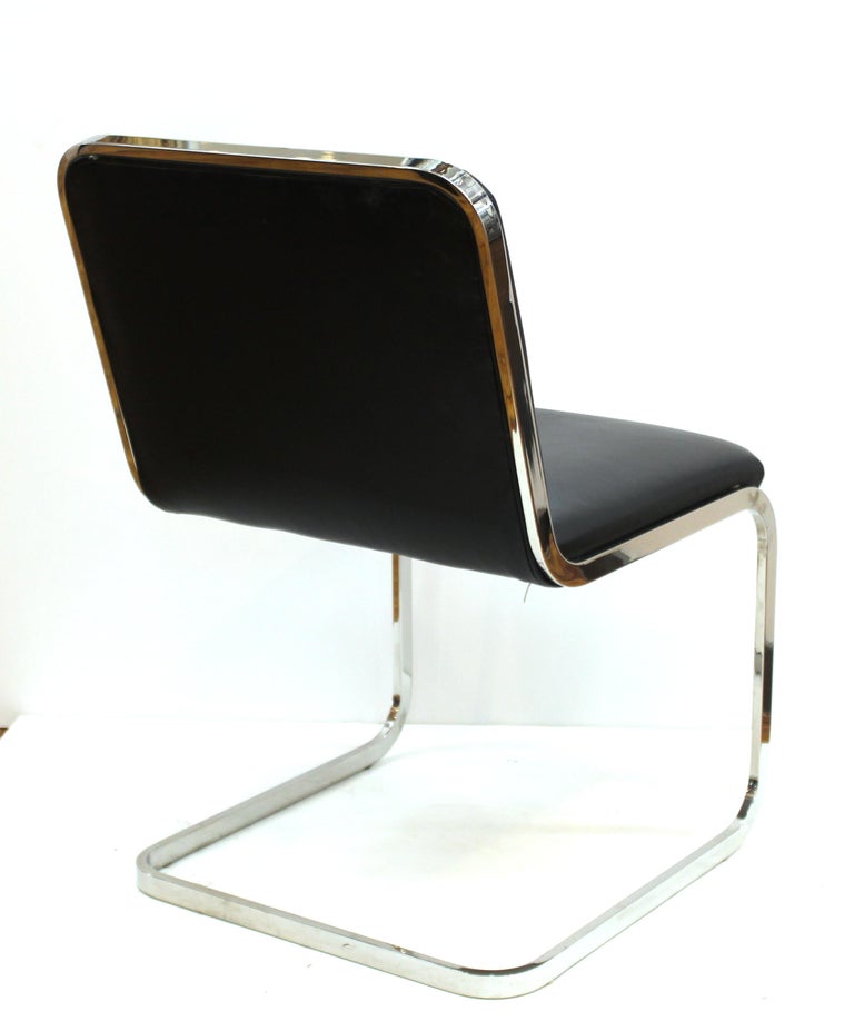 Brueton Mid-Century Modern Chrome Dining Chairs with Leather Upholstery ...