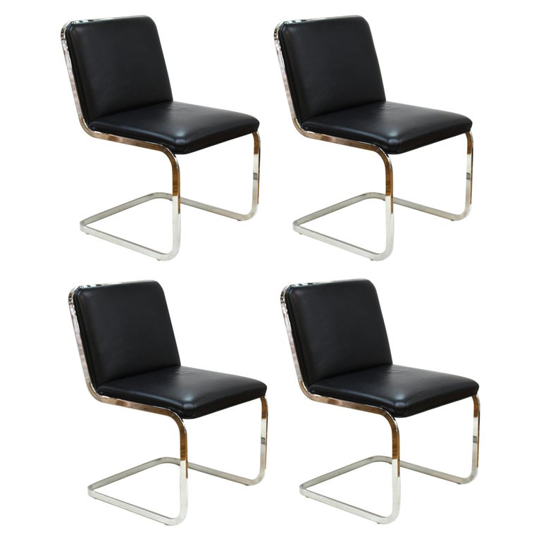 Brueton Mid-Century Modern Chrome Dining Chairs with Leather Upholstery ...
