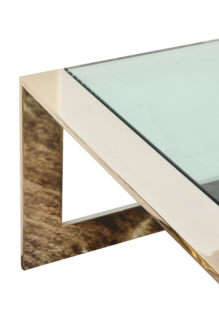 Brueton Stainless Steel and Glass Modernist Square Cocktail Table at ...