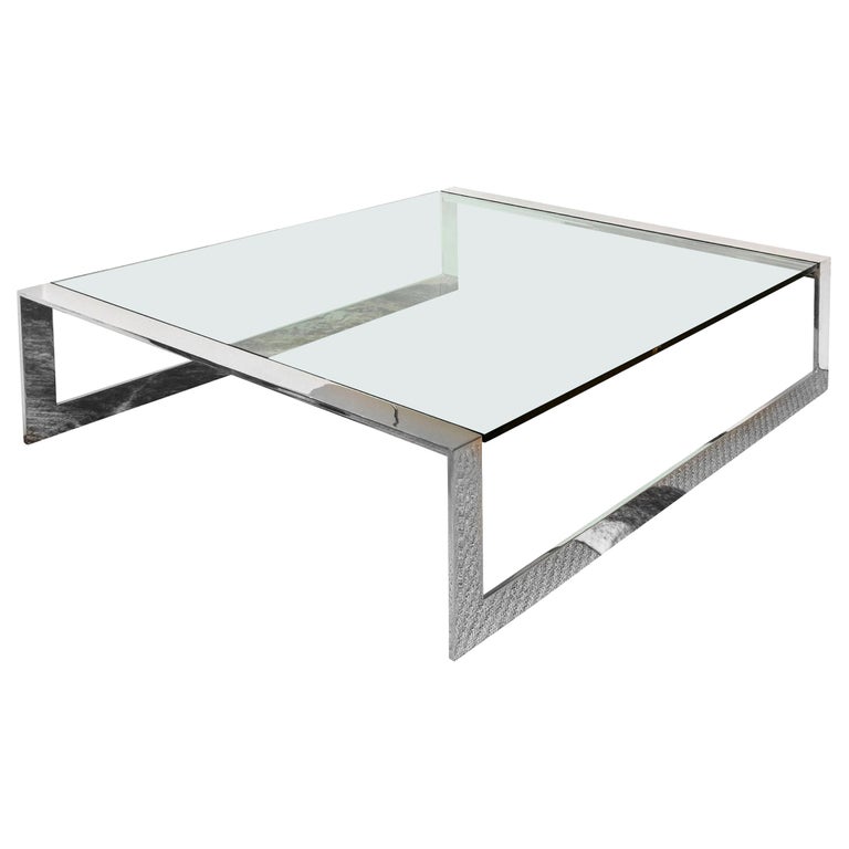 Brueton Stainless Steel and Glass Modernist Square Cocktail Table at ...