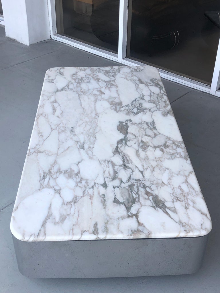 Brueton Stainless Steel and Marble Floating Coffee Cocktail Table at ...