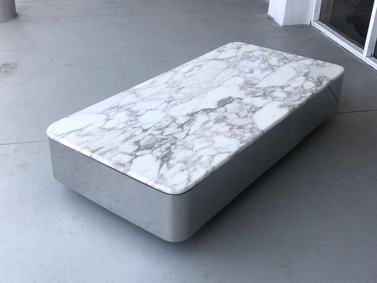 Brueton Stainless Steel and Marble Floating Coffee Cocktail Table at ...