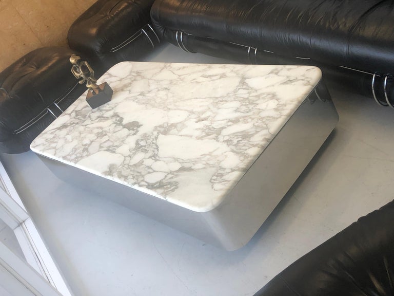 Brueton Stainless Steel and Marble Floating Coffee Cocktail Table at ...