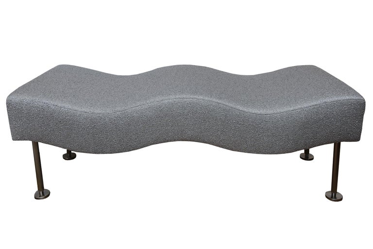 Brueton Undulatus Silver Gray Boucle Upholstered Bench with Stainless ...