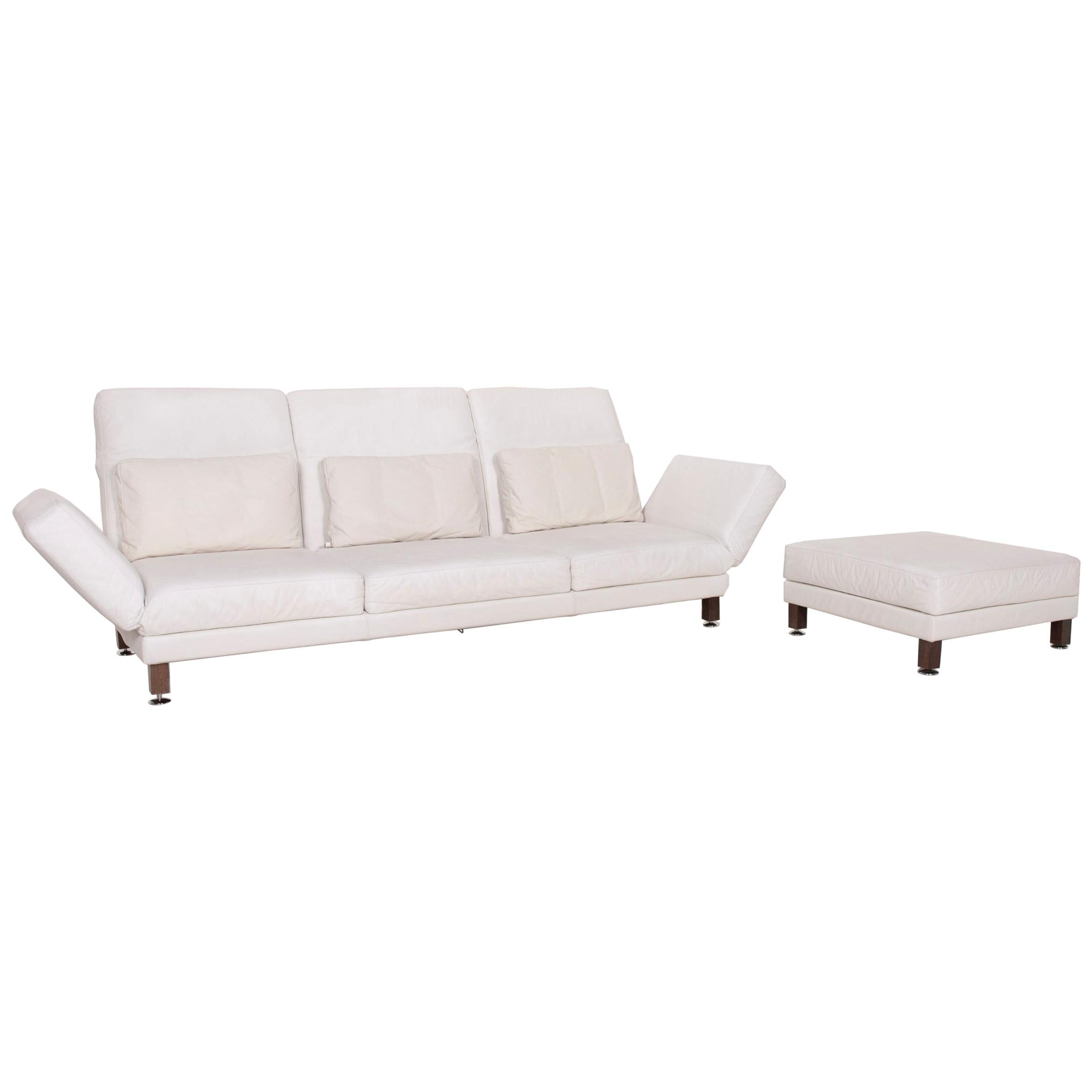 Brühl and Sippold Jerry Leather Sofa White Three-Seat Function ...