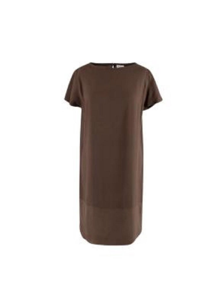 Brunello Cucinelli Brown Silk Shift Dress For Sale at 1stDibs