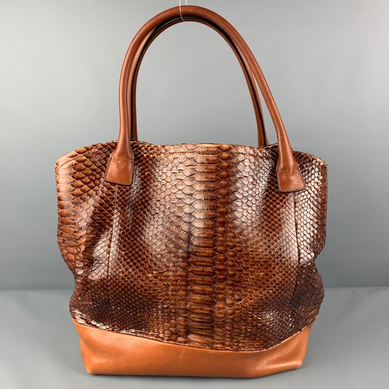 BRUNELLO CUCINELLI Cognac Mixed Leathers Calfskin Tote Handbag at 1stDibs
