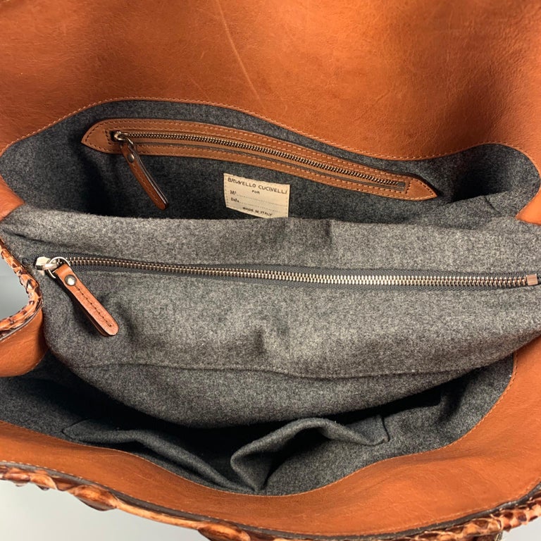 BRUNELLO CUCINELLI Cognac Mixed Leathers Calfskin Tote Handbag at 1stDibs
