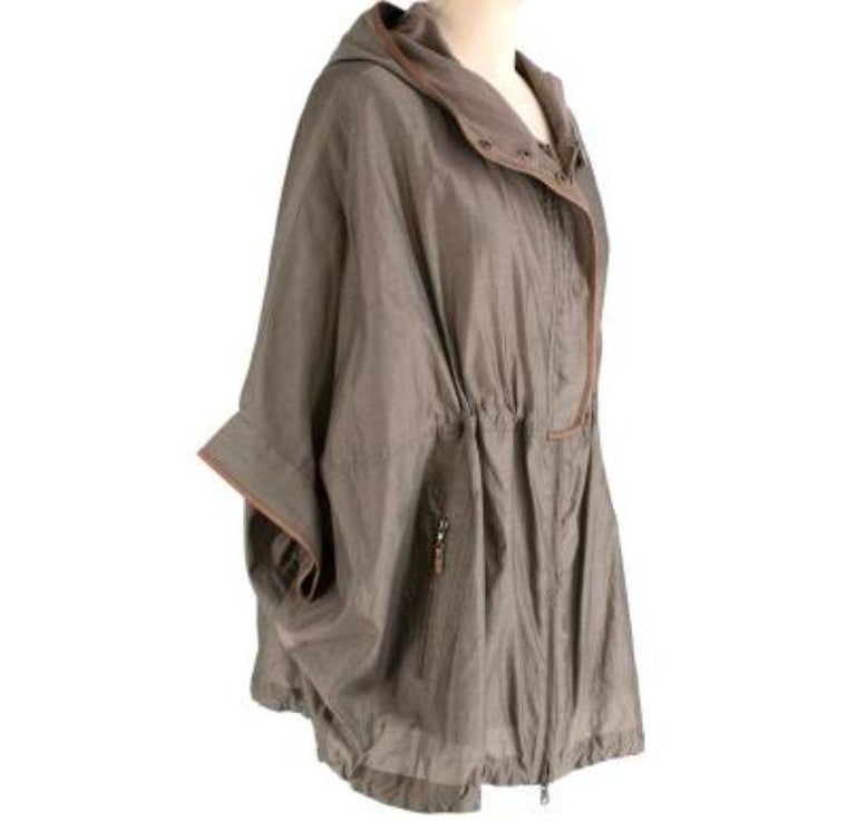 Brunello Cucinelli Cotton and Silk Leather Trimmed Poncho For Sale at ...