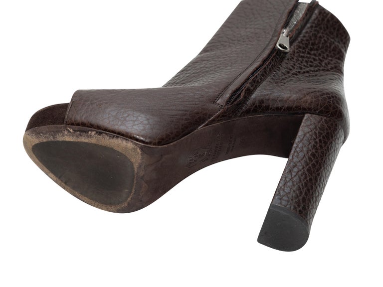 Brunello Cucinelli Dark Brown Leather Peep-Toe Booties at 1stDibs ...