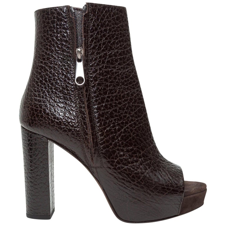 Brunello Cucinelli Dark Brown Leather Peep-Toe Booties at 1stDibs ...