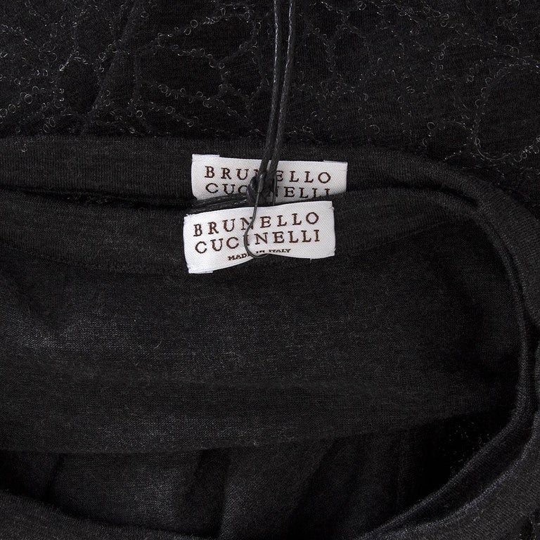 BRUNELLO CUCINELLI dark grey wool FLORAL WIRE KNIT SLEEVELESS Dress S ...