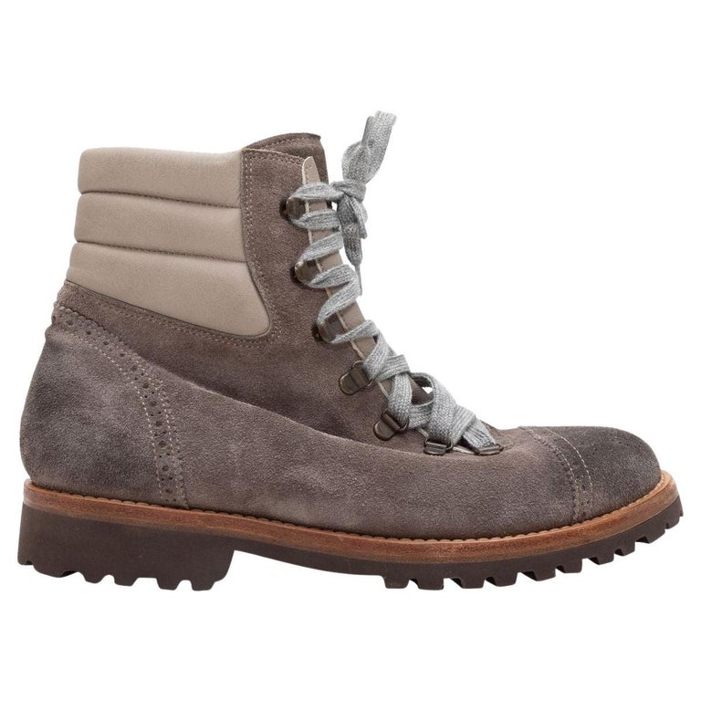 Brunello Cucinelli Grey Suede Lace-Up Boots For Sale at 1stDibs