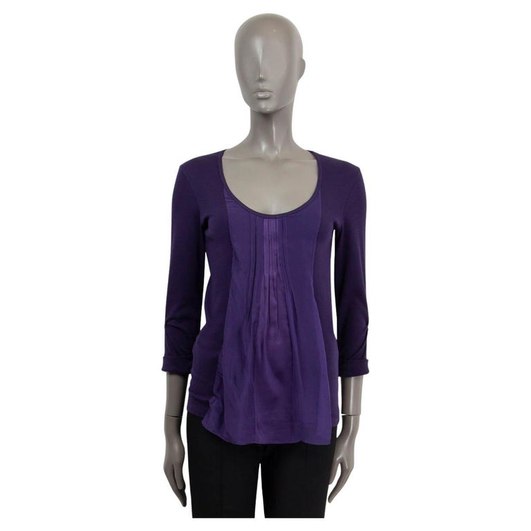 BRUNELLO CUCINELLI purple cotton PLEATED SILK PANEL KNIT Shirt L For ...