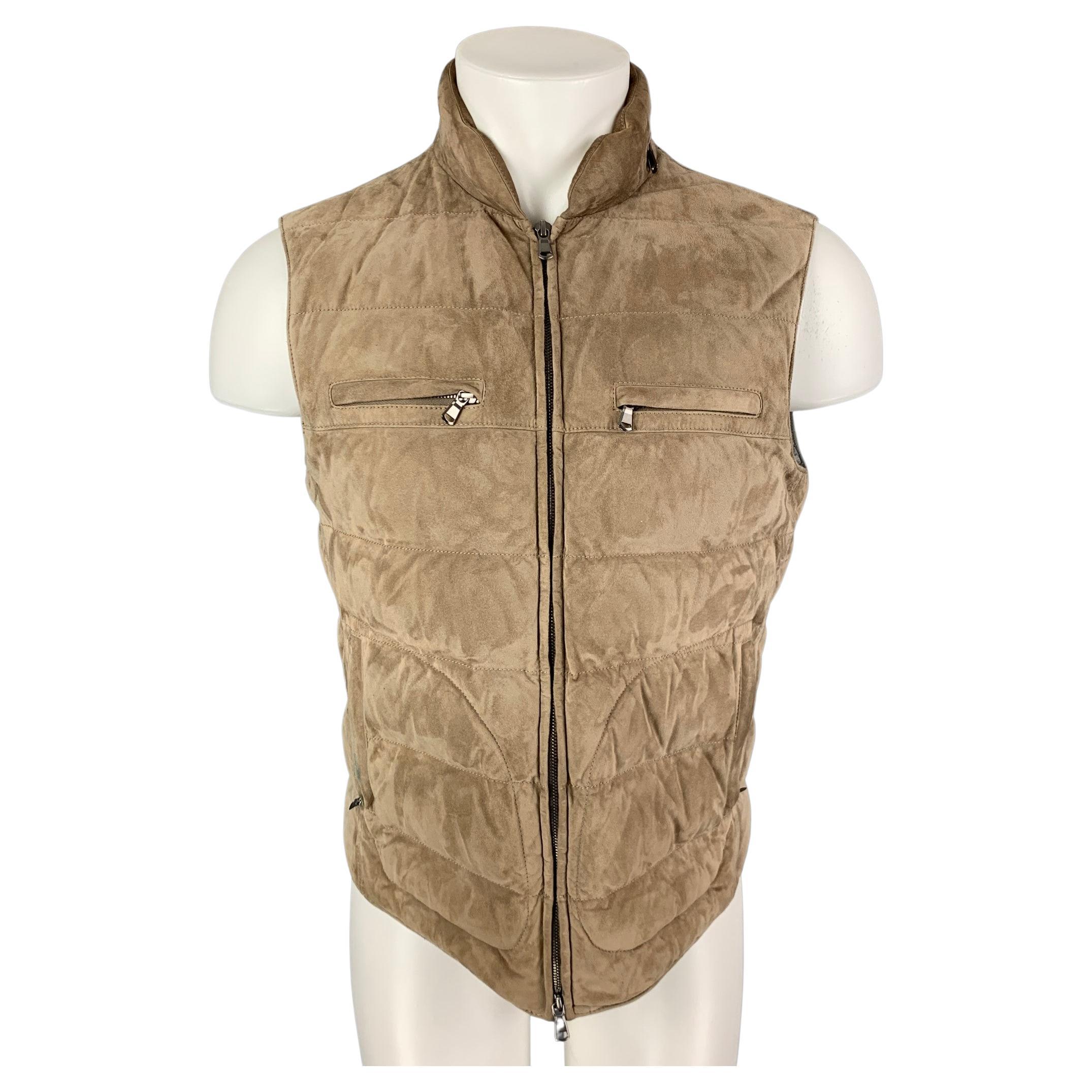 BRUNELLO CUCINELLI Size M Beige Suede Padded Vest For Sale at 1stDibs