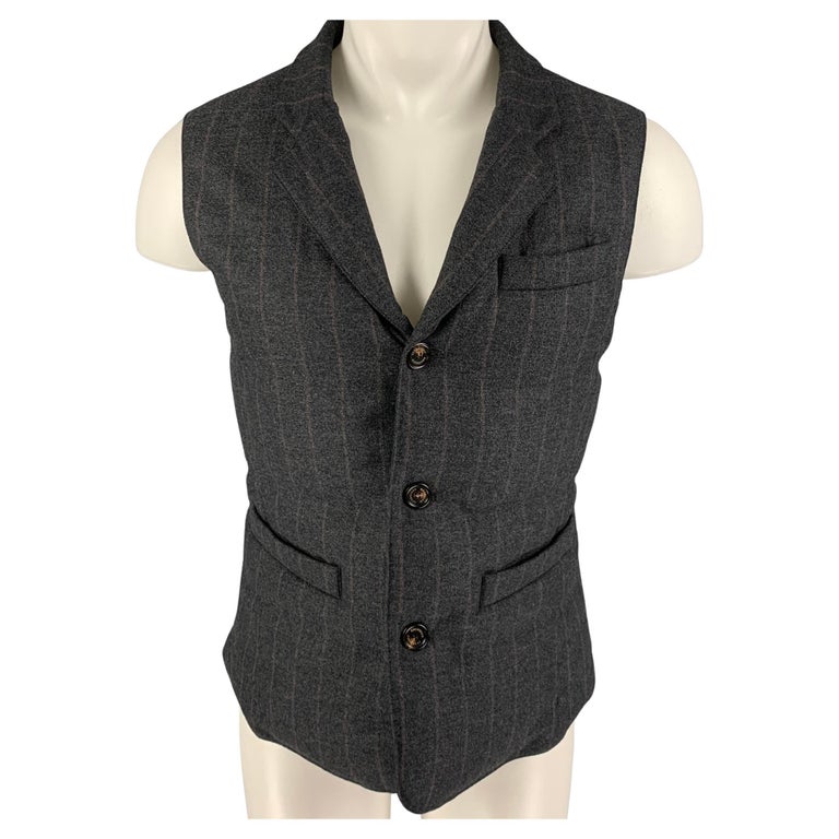 BRUNELLO CUCINELLI Size M Size Gray Brown Stripe Wool Blend Vest For ...