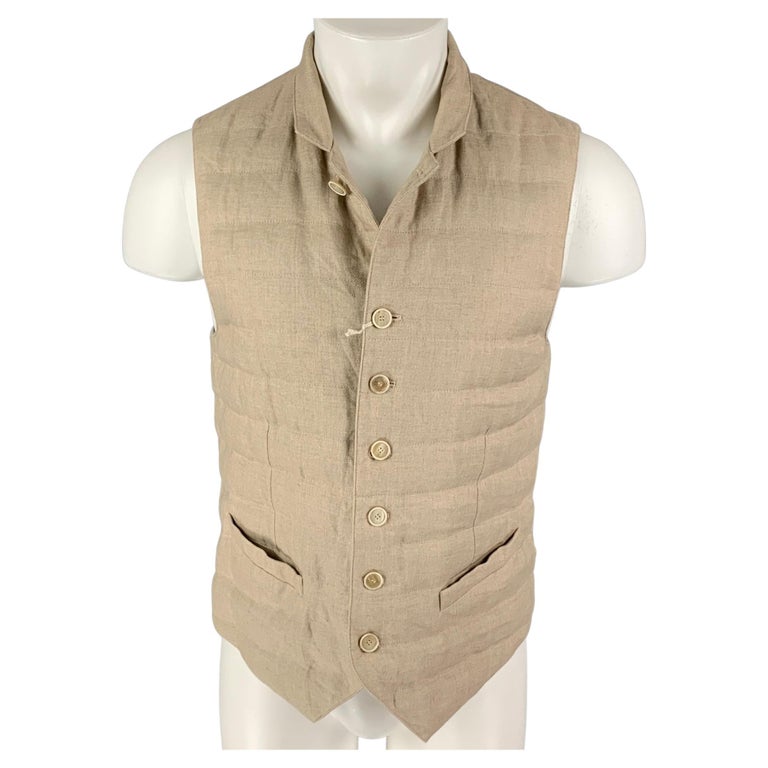 BRUNELLO CUCINELLI SS 20 Size M Beige Linen Quilted Vest For Sale at ...