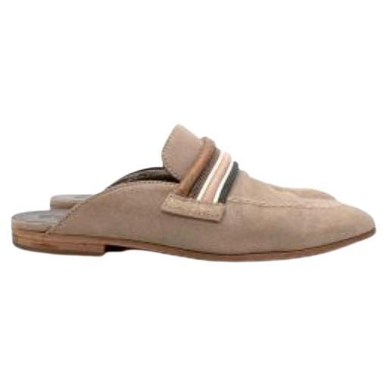 Brunello Cucinelli Taupe Suede Backless Loafers For Sale at 1stDibs