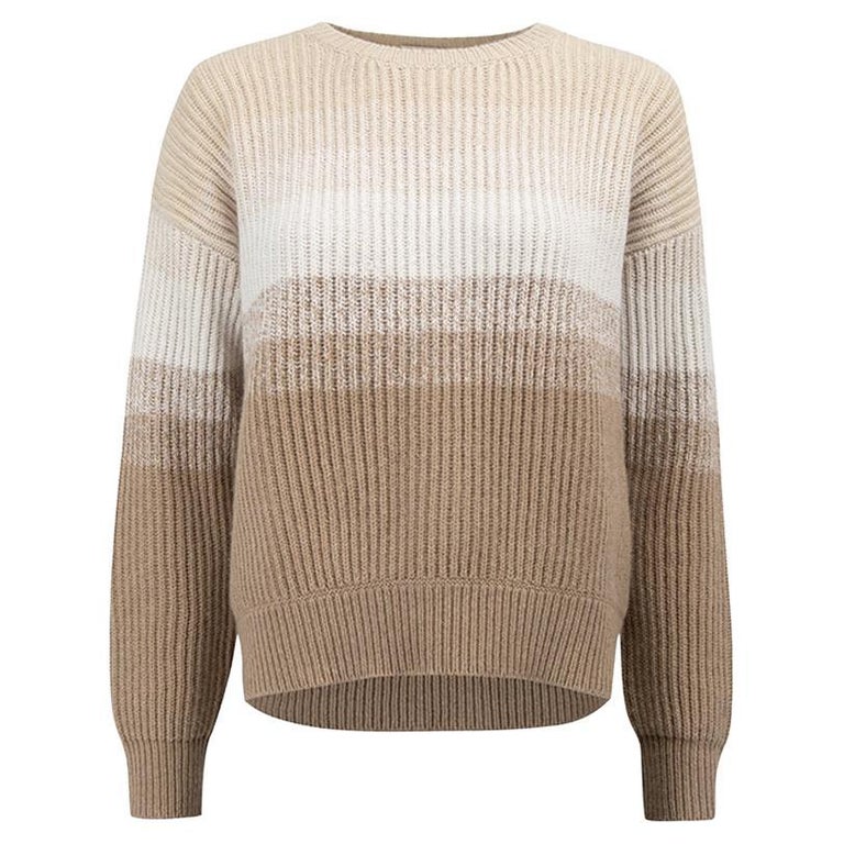 Brunello Cucinelli Women's Beige Cashmere Two Tone Knit Jumper For Sale ...
