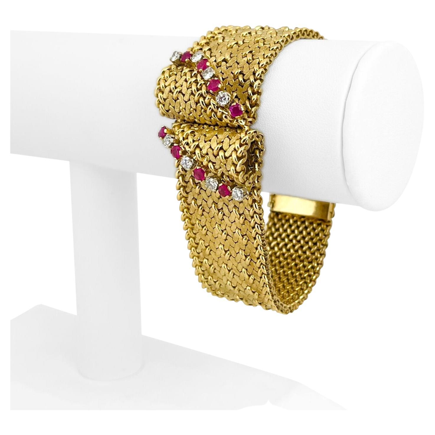 Mid Century Italian Ruby Diamond 18 Karat Yellow Gold Bracelet For Sale ...