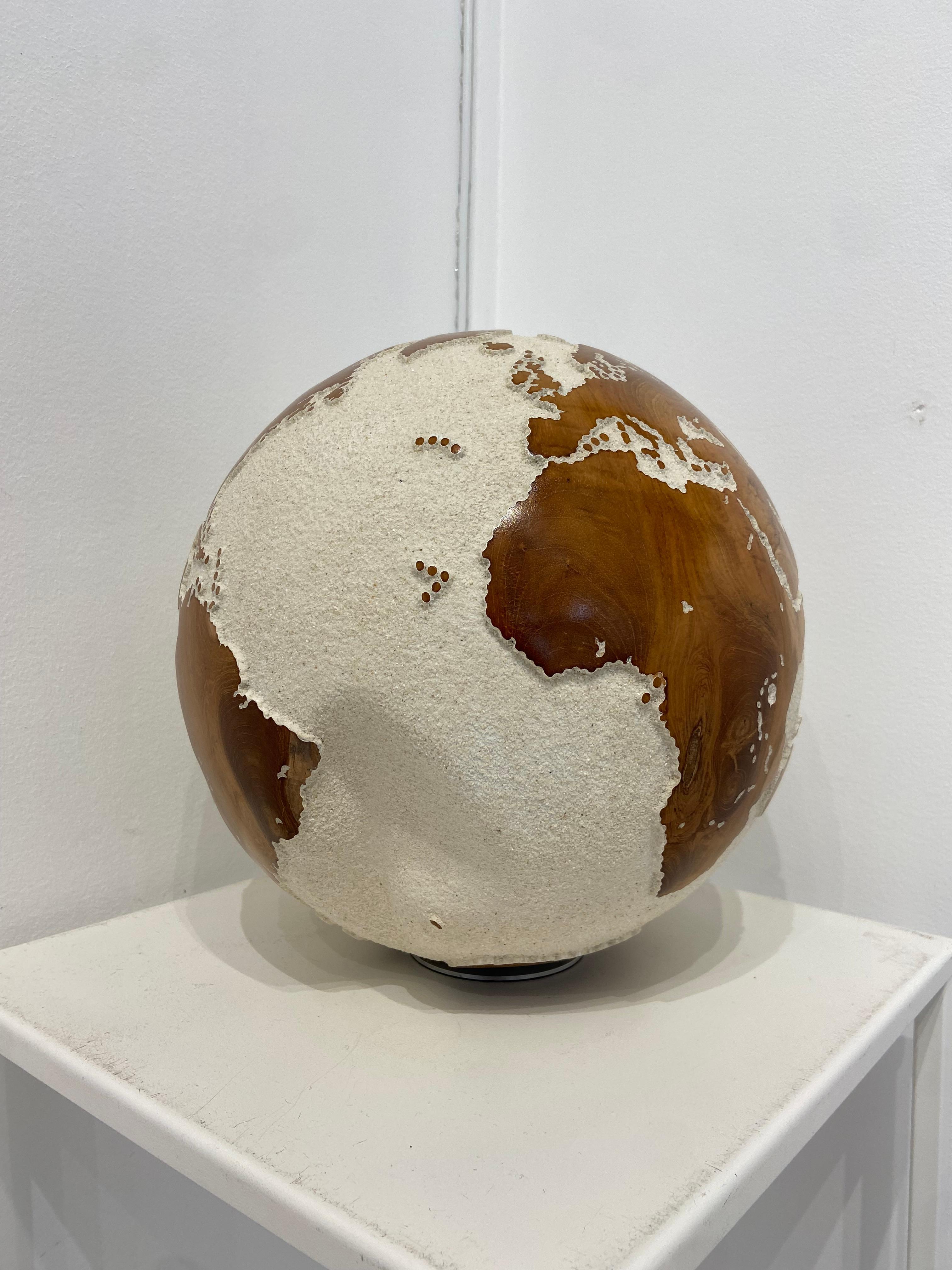 Wooden Globe from Teak Root Hand-Carved Rotative Base at 1stDibs