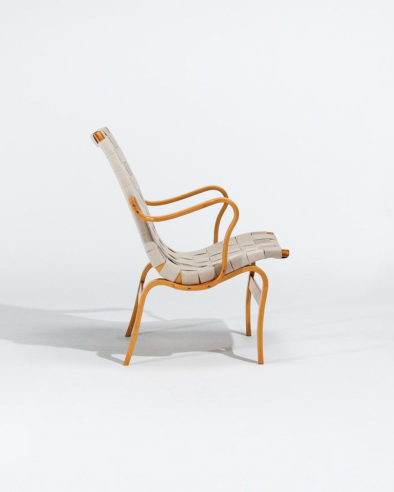 Bruno Mathsson Eva Armchairs in Beech and Linen, Mid Century Swedish ...