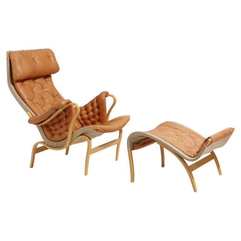 Bruno Mathsson Pernilla 69 Lounge Chair and Ottoman For Sale at 1stDibs
