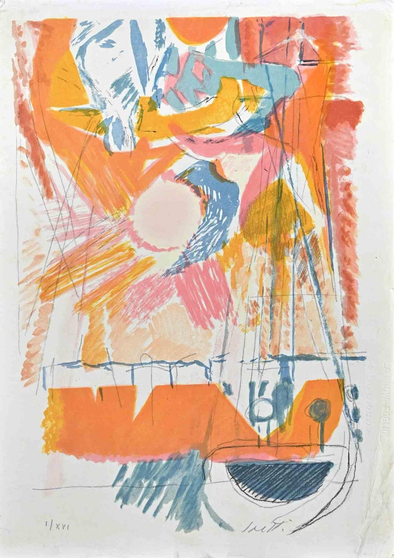 Bruno Saetti - The Orange Sun - Lithograph by Bruno Saetti - 1973 For ...