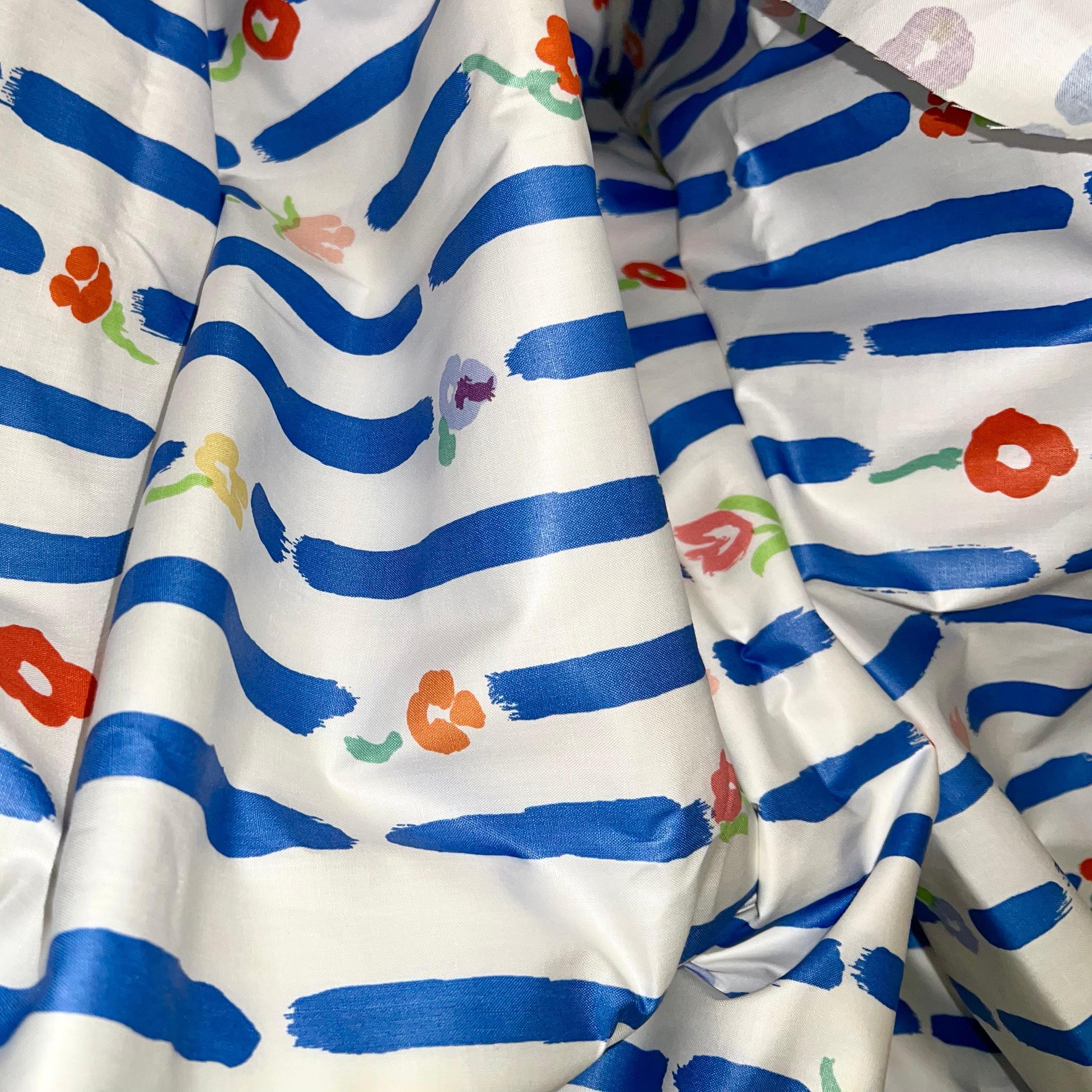 Brunschwig and Fils Montecito Blue Stripe Floral Textile by John Botz ...