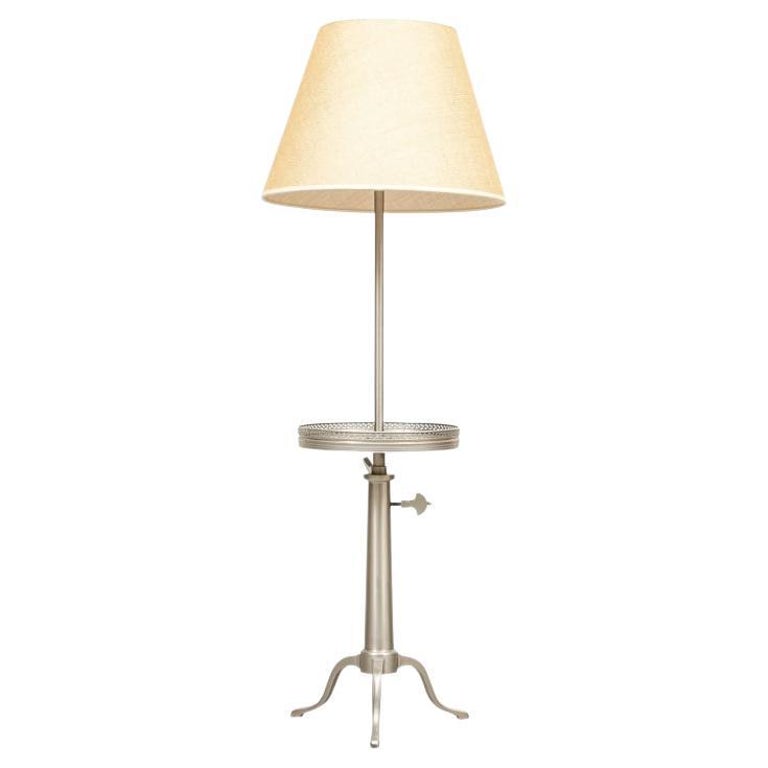 Brushed Chrome and Marble Twin Light Lamp Table For Sale at 1stDibs