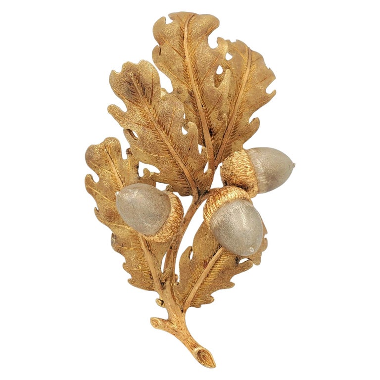 Brushed Gold Oak Leaf and Acorn Brooch at 1stDibs