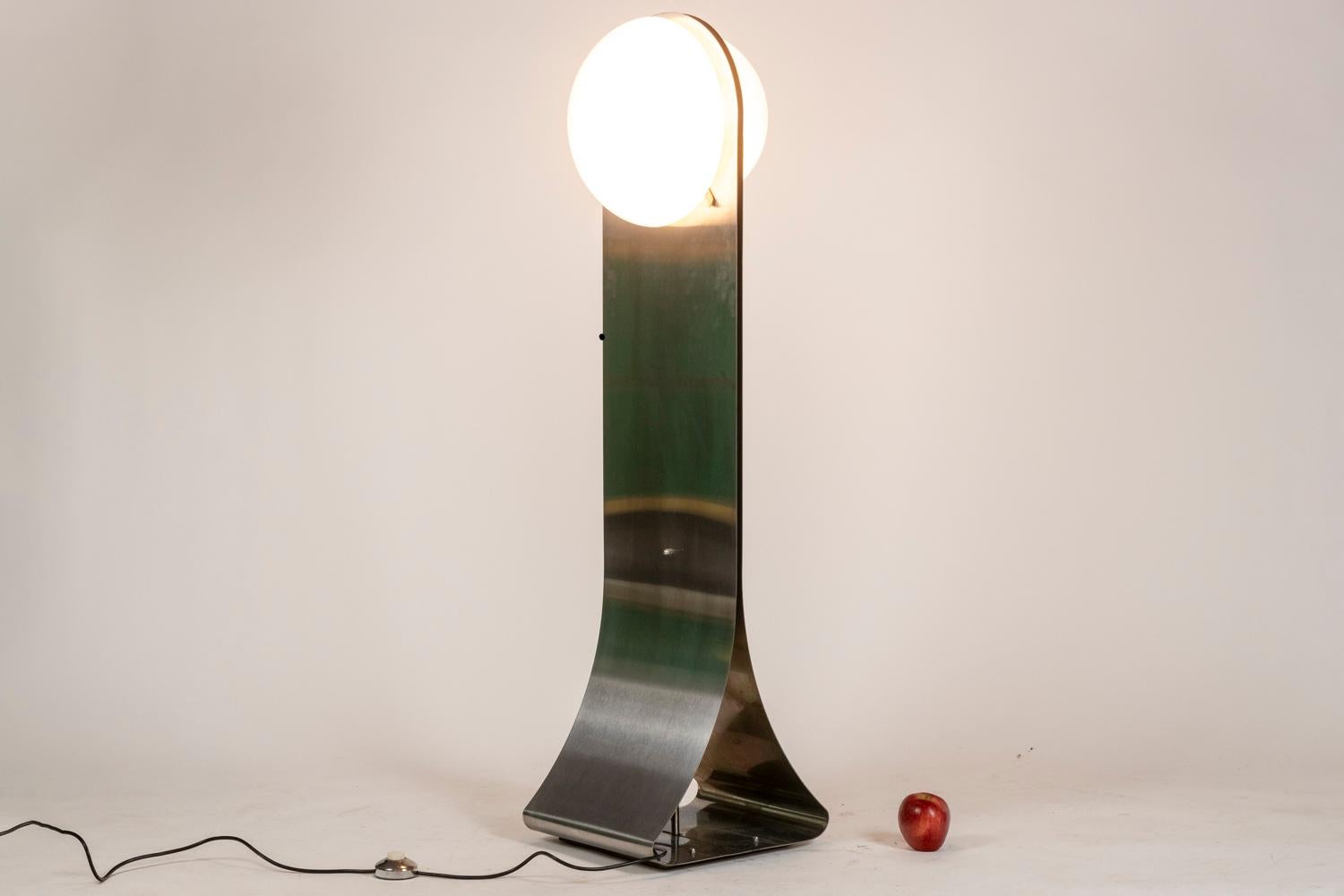 Brushed metal and opaline floor lamp, 1970s For Sale at 1stDibs