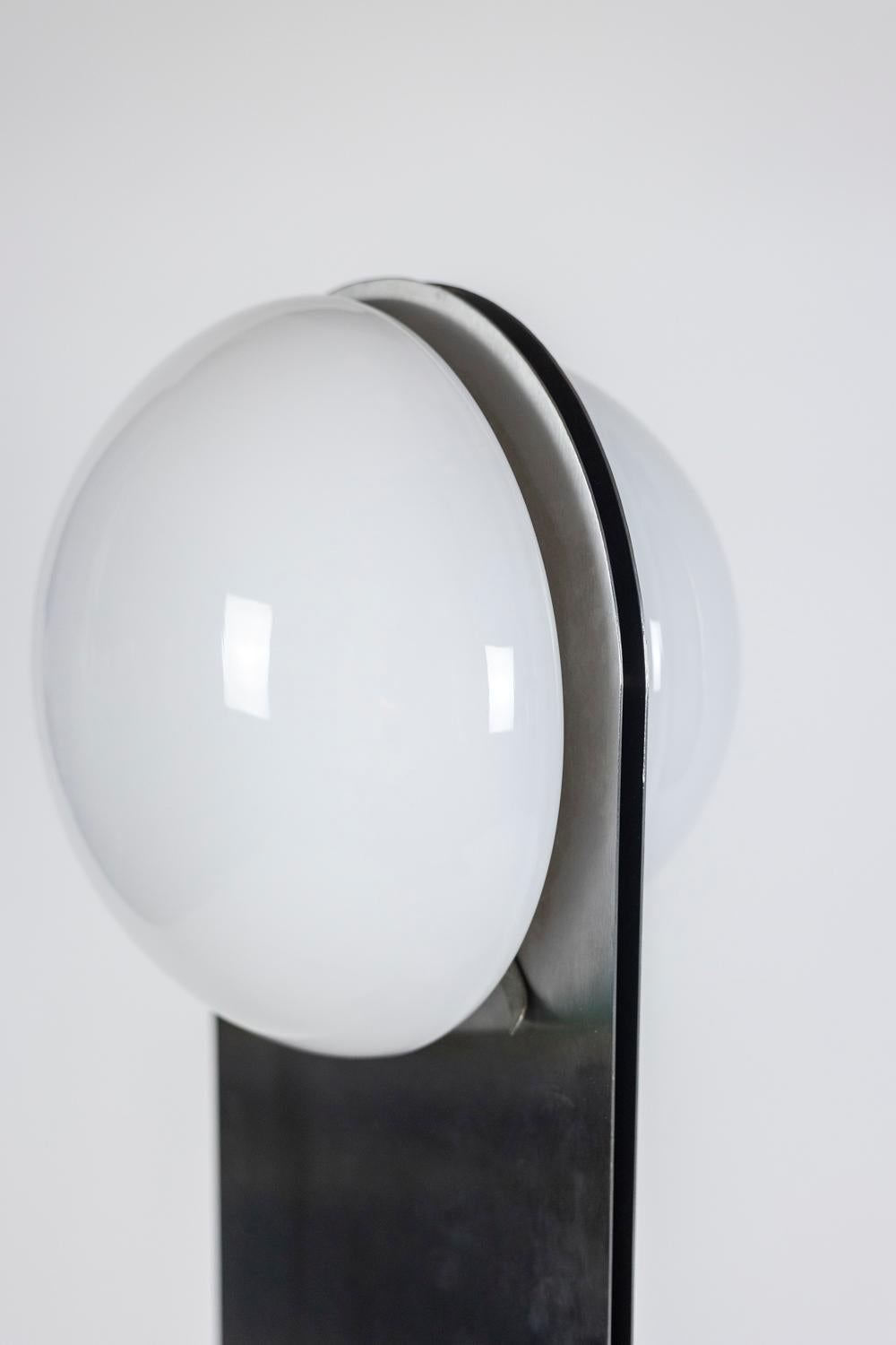 Brushed metal and opaline floor lamp, 1970s For Sale at 1stDibs